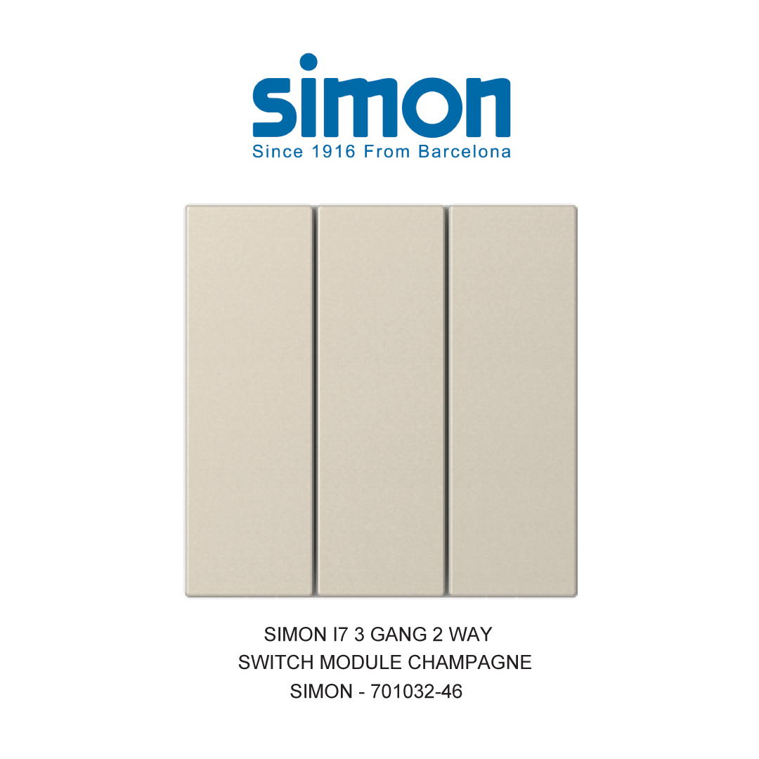 ListrikKita.com | SIMON i7 SAKELAR 3 GANG 2 ARAH CHAMPAGNE