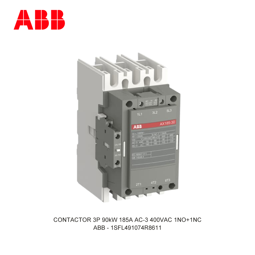 ListrikKita.com | CONTACTOR 3P 90kW 185A AC-3 400-415V COIL 400VAC 1NO+1NC